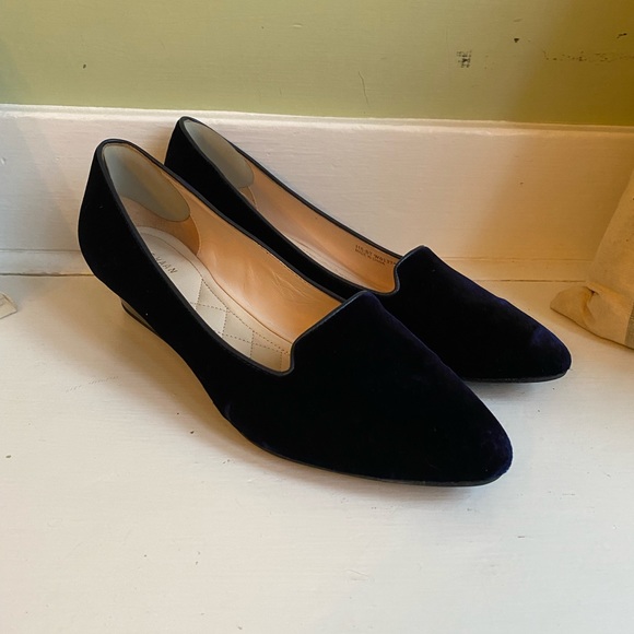 Cole Haan | Shoes | Cole Haan Velvet Dark Blue Wedges | Poshmark